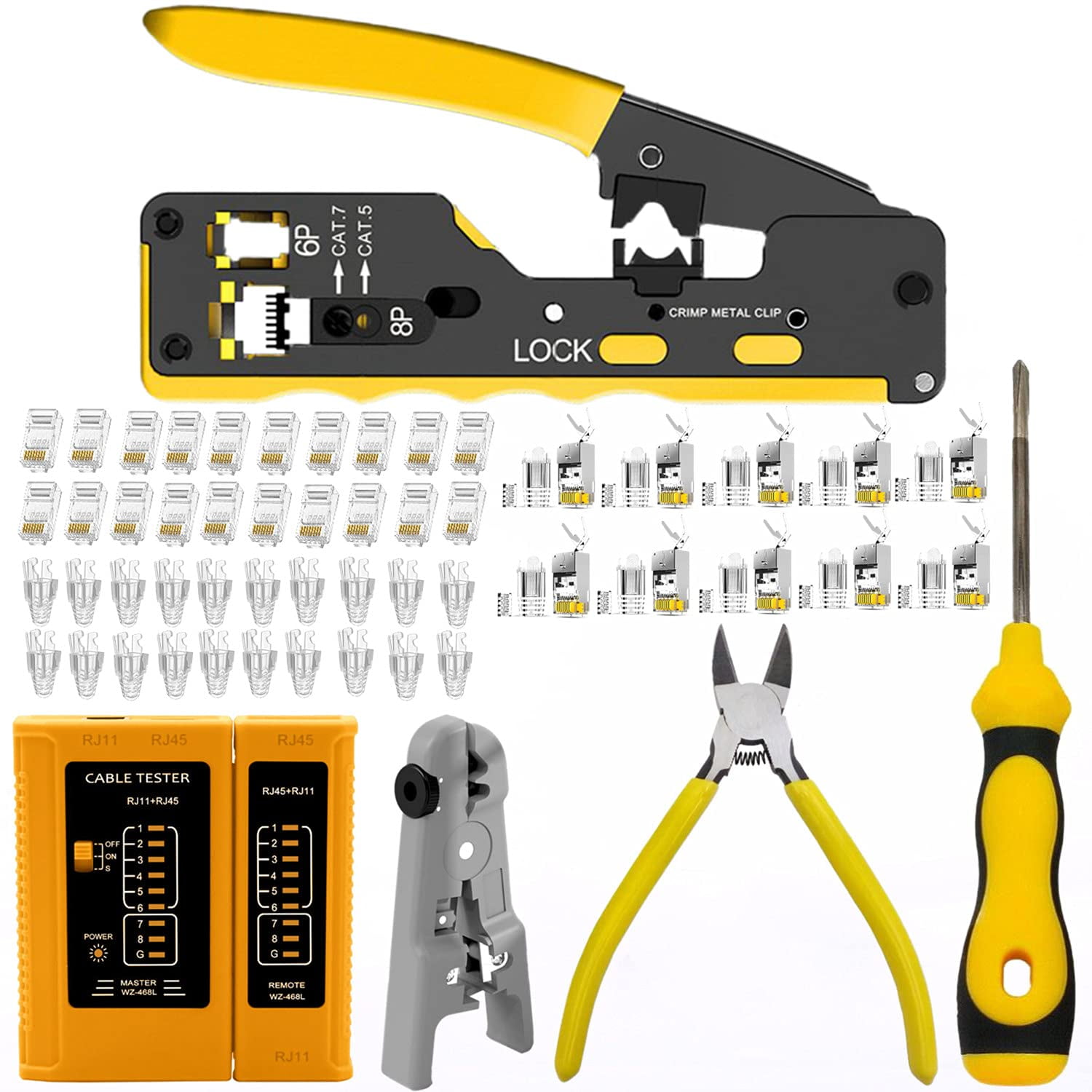 Gaobige rj45 Crimp Tool Kit, Pass Through Cat7 Cat6 Cat5e Cat5 rj45 ...