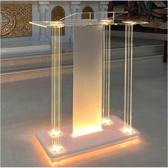 Gaonala 46 inch Clear Acrylic Church Pulpit with LED Lights Wheels ...