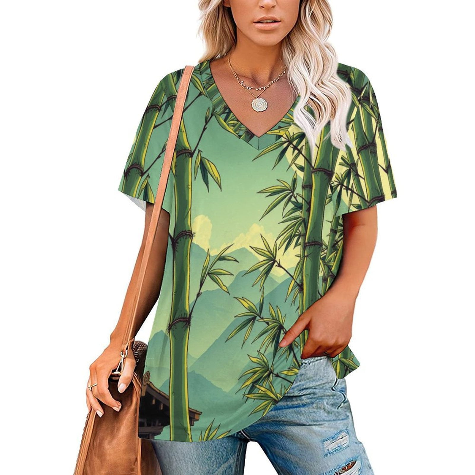 Gaosheng Bamboo V Neck Fashion Oversize T-Shirt Short Sleeve Aesthetic Tee Shirt Tops - Walmart.com
