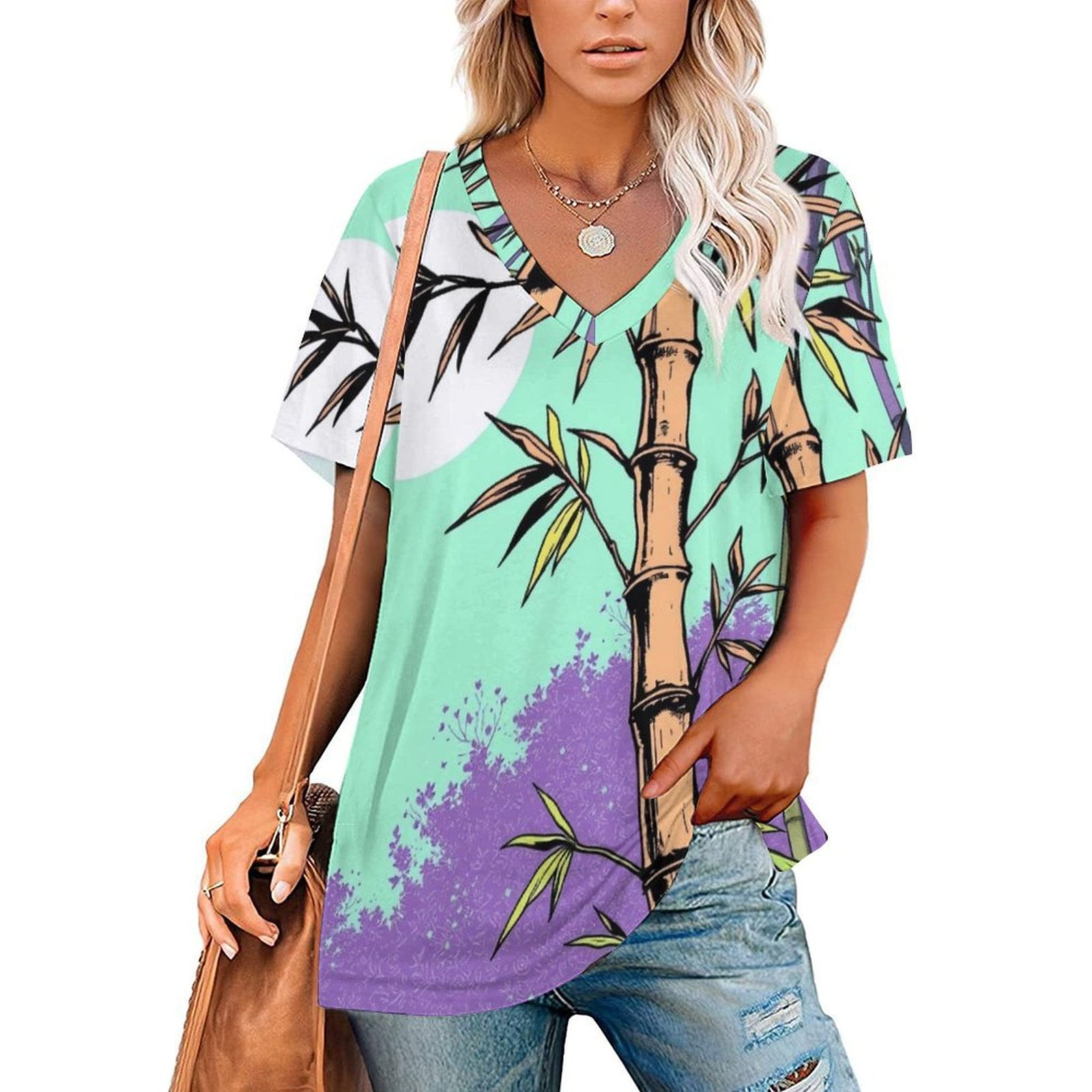 Gaosheng Bamboo V Neck Fashion Oversize T-Shirt Short Sleeve Aesthetic Tee Shirt Tops - Walmart.com