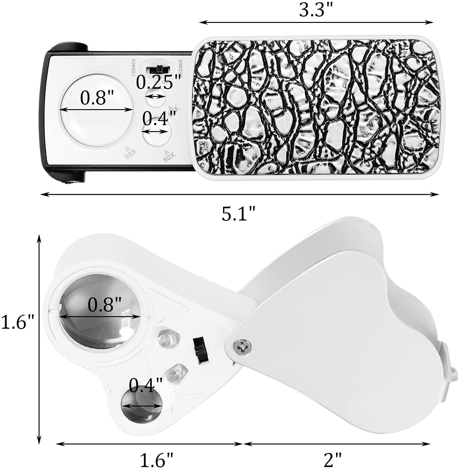 Gaow 2 Pieces Jewelers Loupe 30X 60X 90X Illuminated Eye Loupe ...