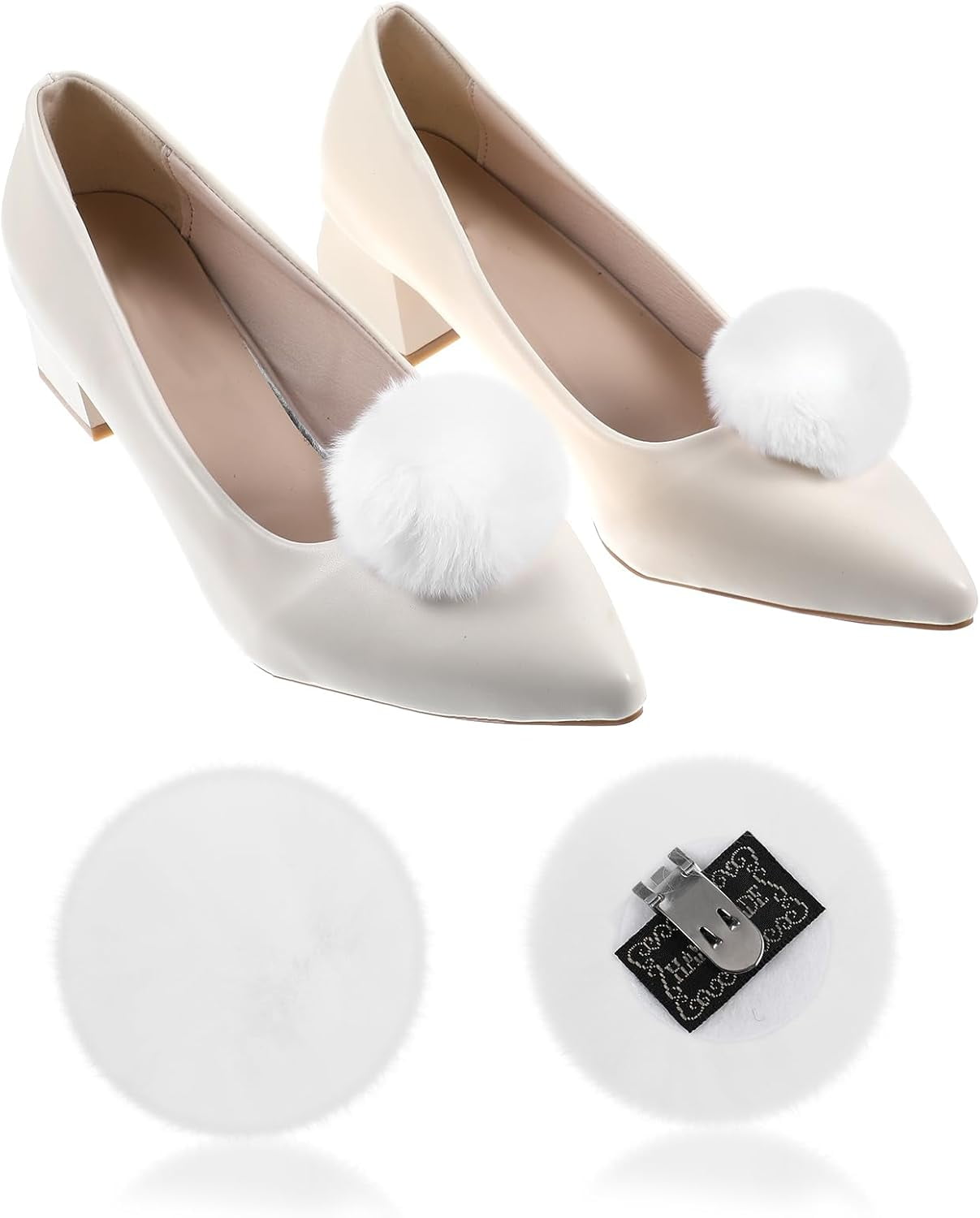 Gaow 2pcs Removable Faux Fur Shoe Clips White Pom Poms for Tinkerbell ...