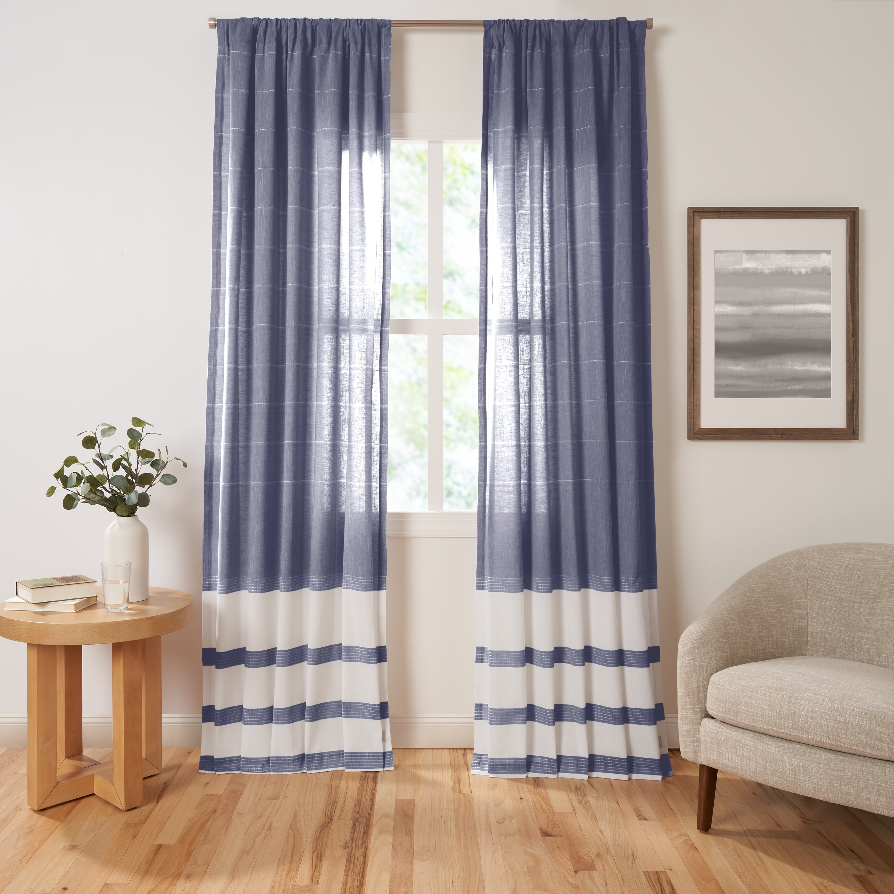 Gap Home Border Stripe Organic Cotton Semi Sheer Rod Pocket Window ...