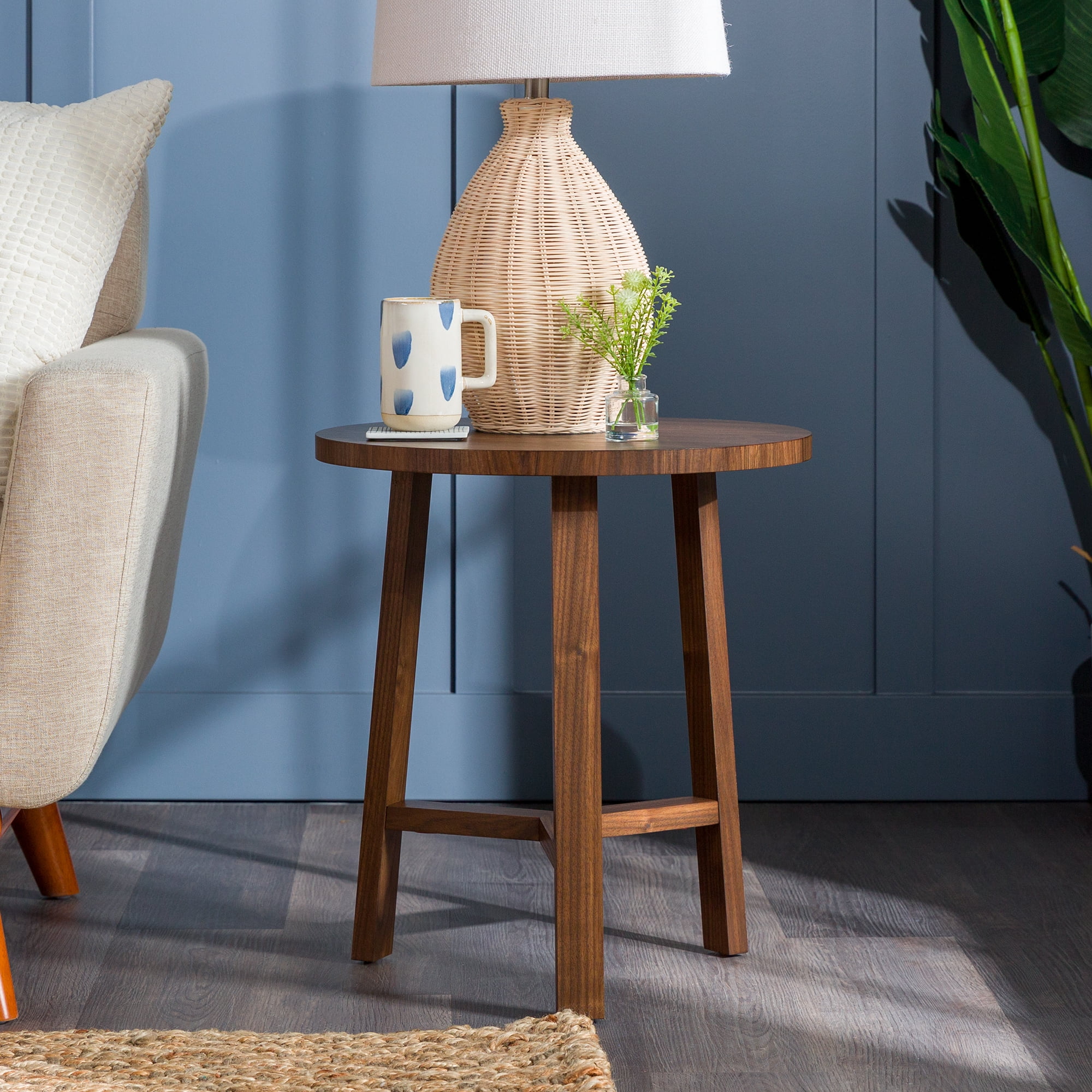 Gap Home Mid-Century Modern Simple 3-Leg Round Side Table, Dark Walnut ...