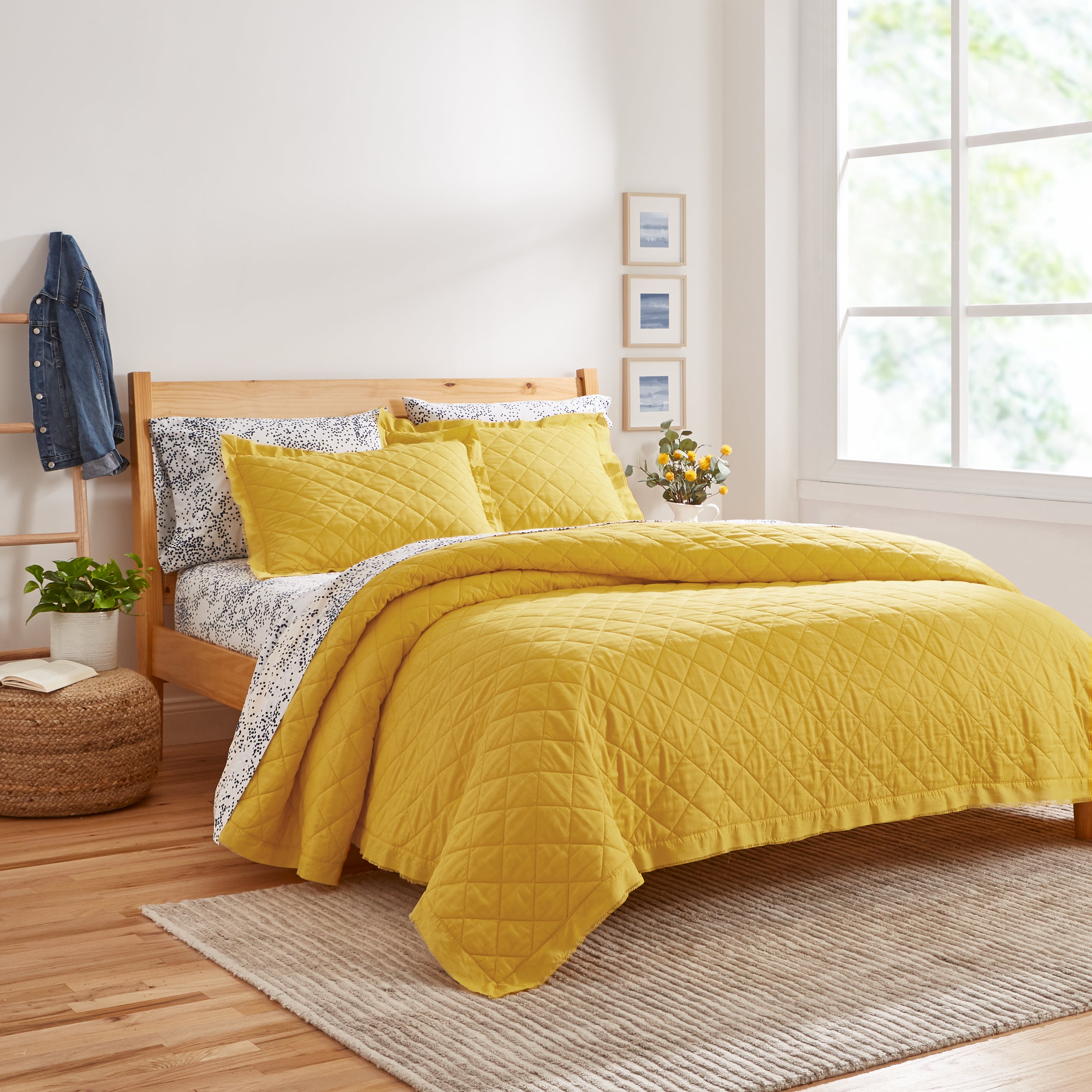 Gap Home Washed Frayed Edge Organic Cotton Quilt, King, Mustard ...