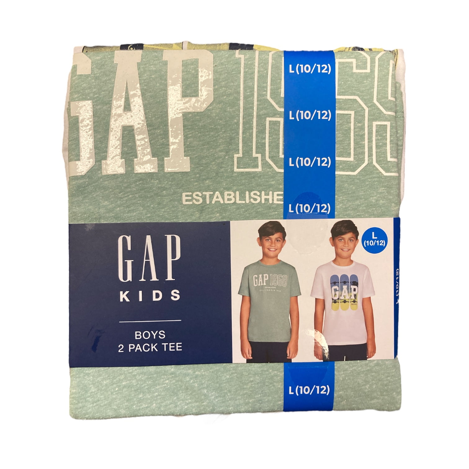 Gap Kids Boys Tag-Free Cotton Blend Crewneck Short Sleeve 2 Pack Tee (Green/White Skateboard, M ...