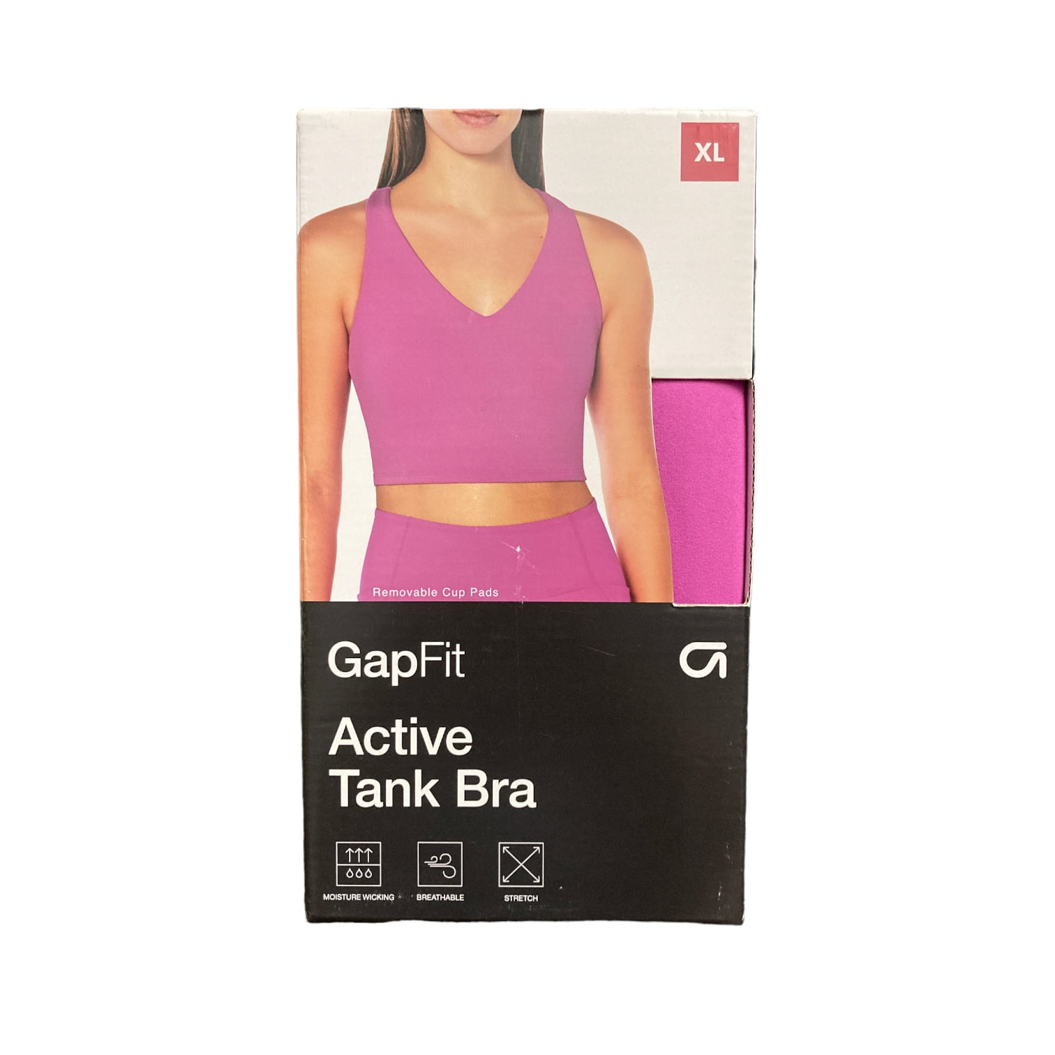 GapFit Ladies V-Scoop Neckline Razorback Built In Shelf Bra Active Tank Bra (Rosebud, XXL ...