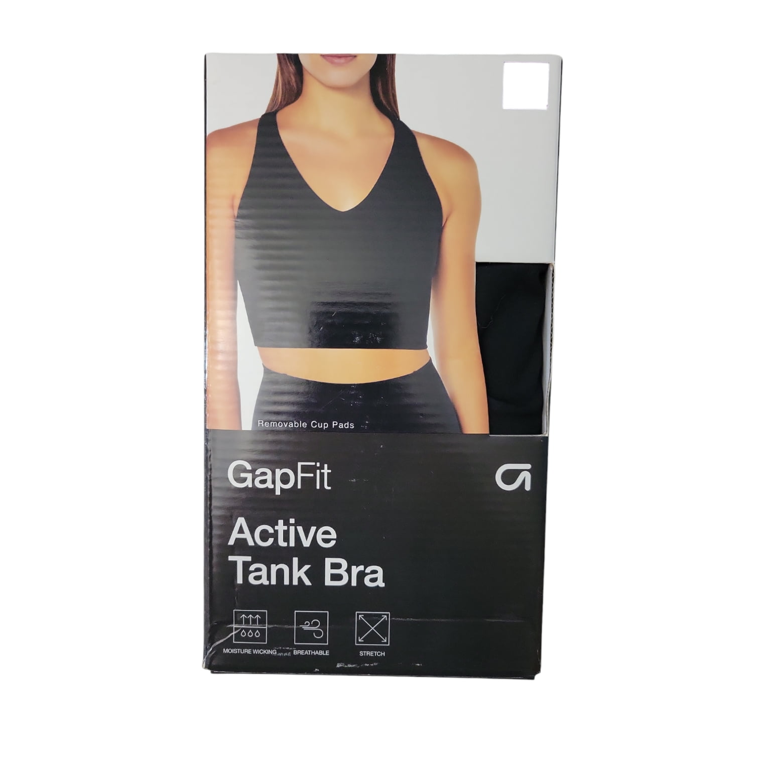 GapFit Active Tank Bra, True Black, XXL, Racerback, Built-In Shelf Bra, Moisture-Wicking Fabric ...