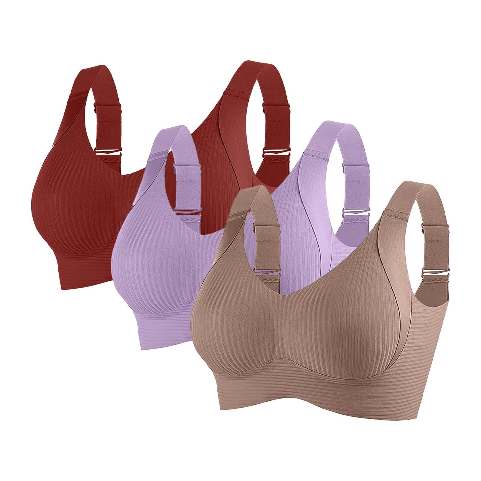 Gapacks Women's Plus Size 3XL Brown Bra, 3-Pack Nylon Spandex, Wide ...