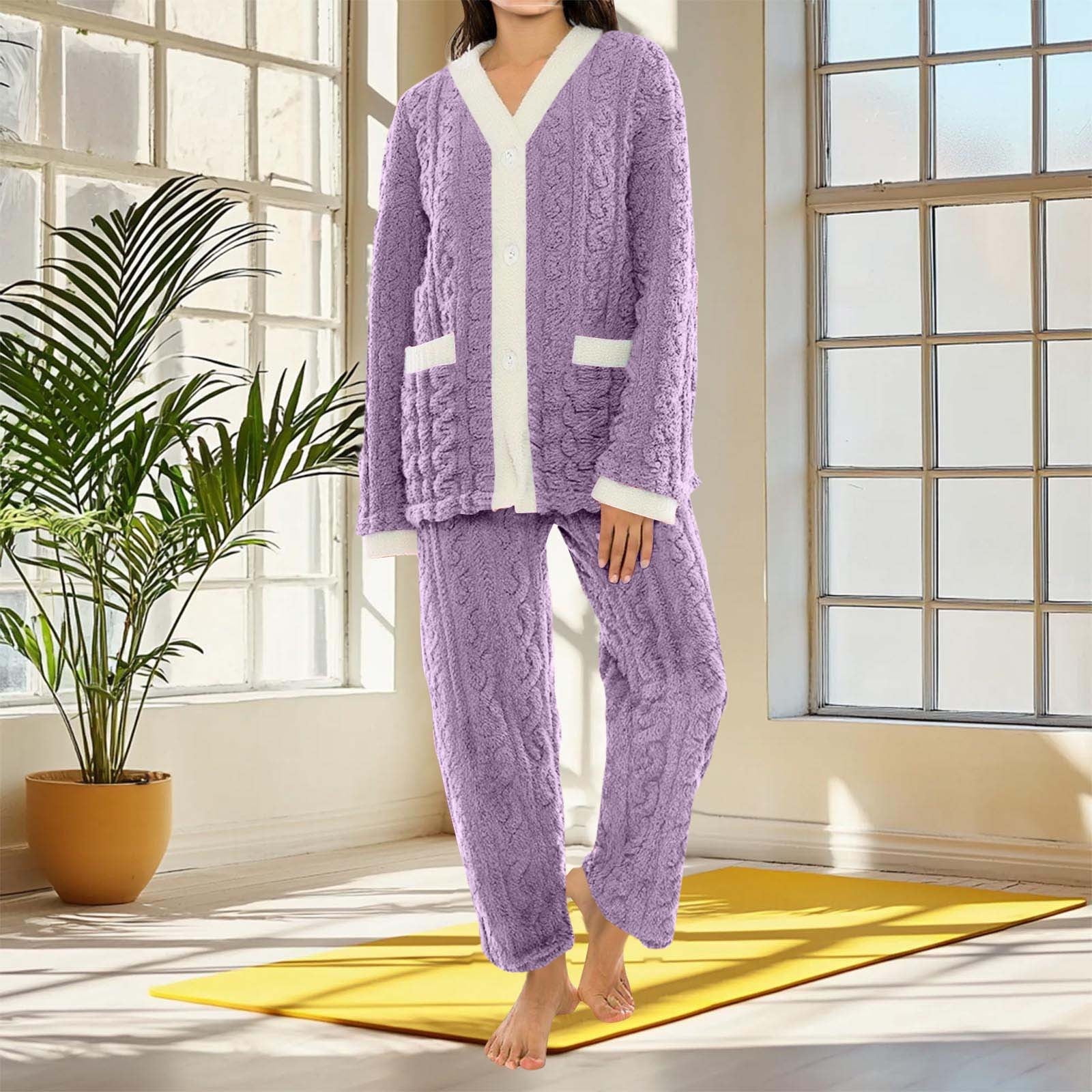 Gapacks Womens Plush Cable Knit Pajama Set - 2-Piece Top & Pants, 100% ...