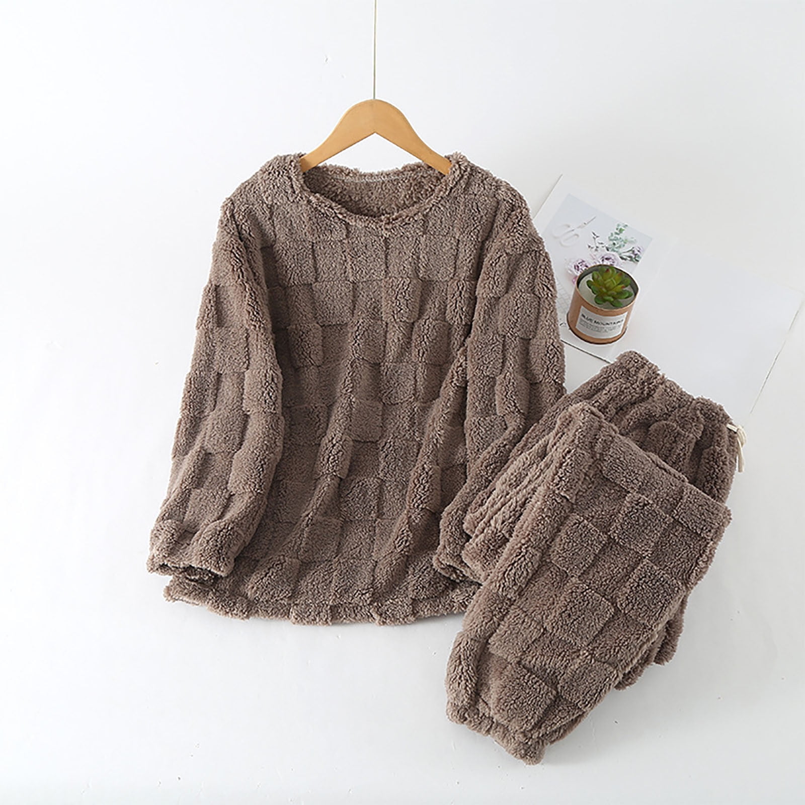 Gapacks Womens Soft Fuzzy Loungewear Set - 100% Polyester 2-Piece Long ...