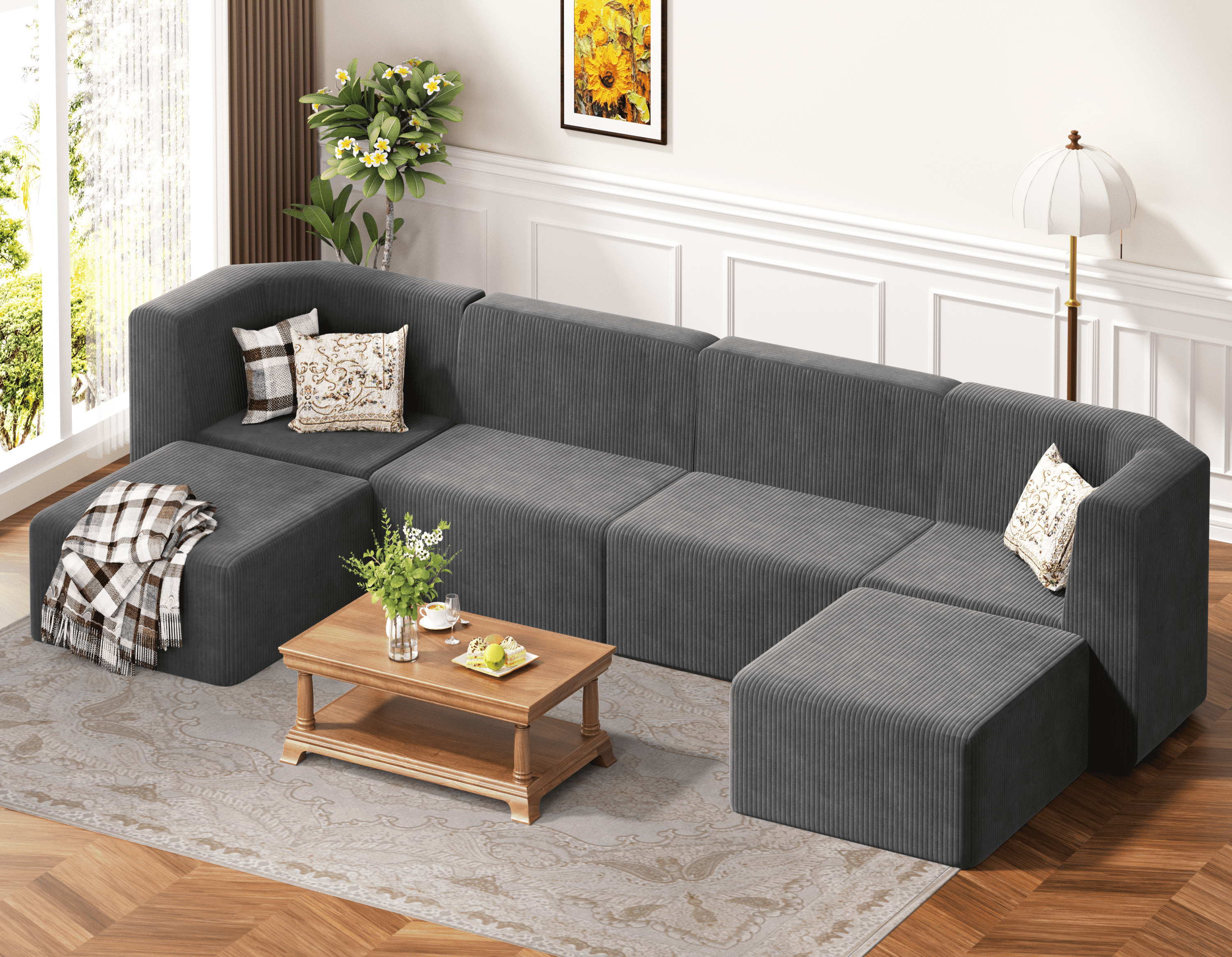Gaptain Corduroy Sponge Sofa Lounge Chair Fluffy Modern Sleeper Chair ...