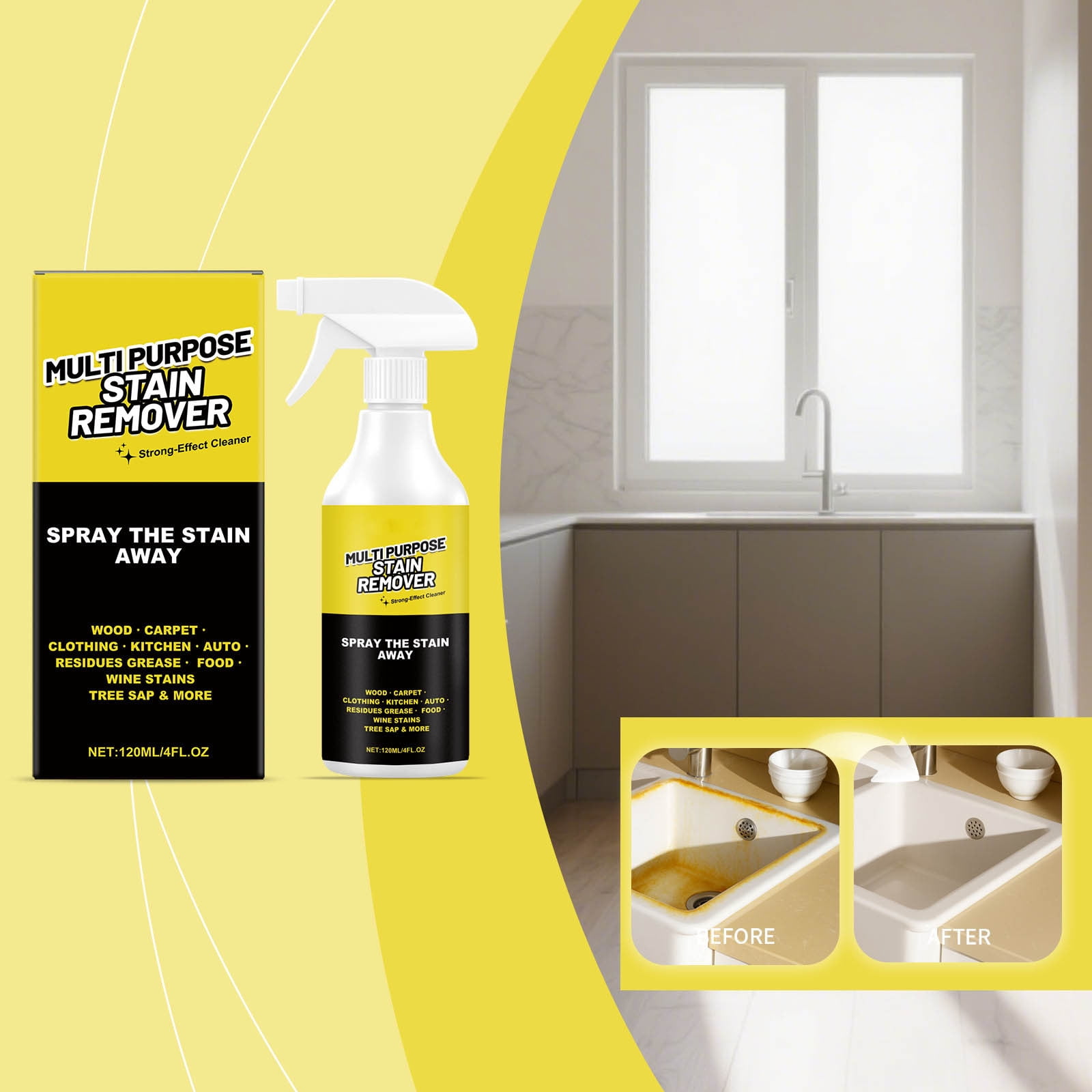Gaqring 120ml Multi-Purpose Stain Remover Spray, Powerful Cleaner for ...