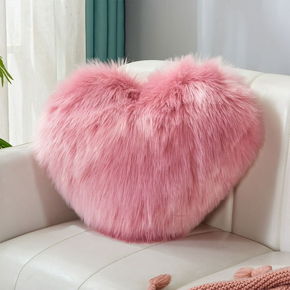 Gaqring Faux Wool Heart-Shaped Pillow, Long-Pile Plushy Sofa Cushion ...