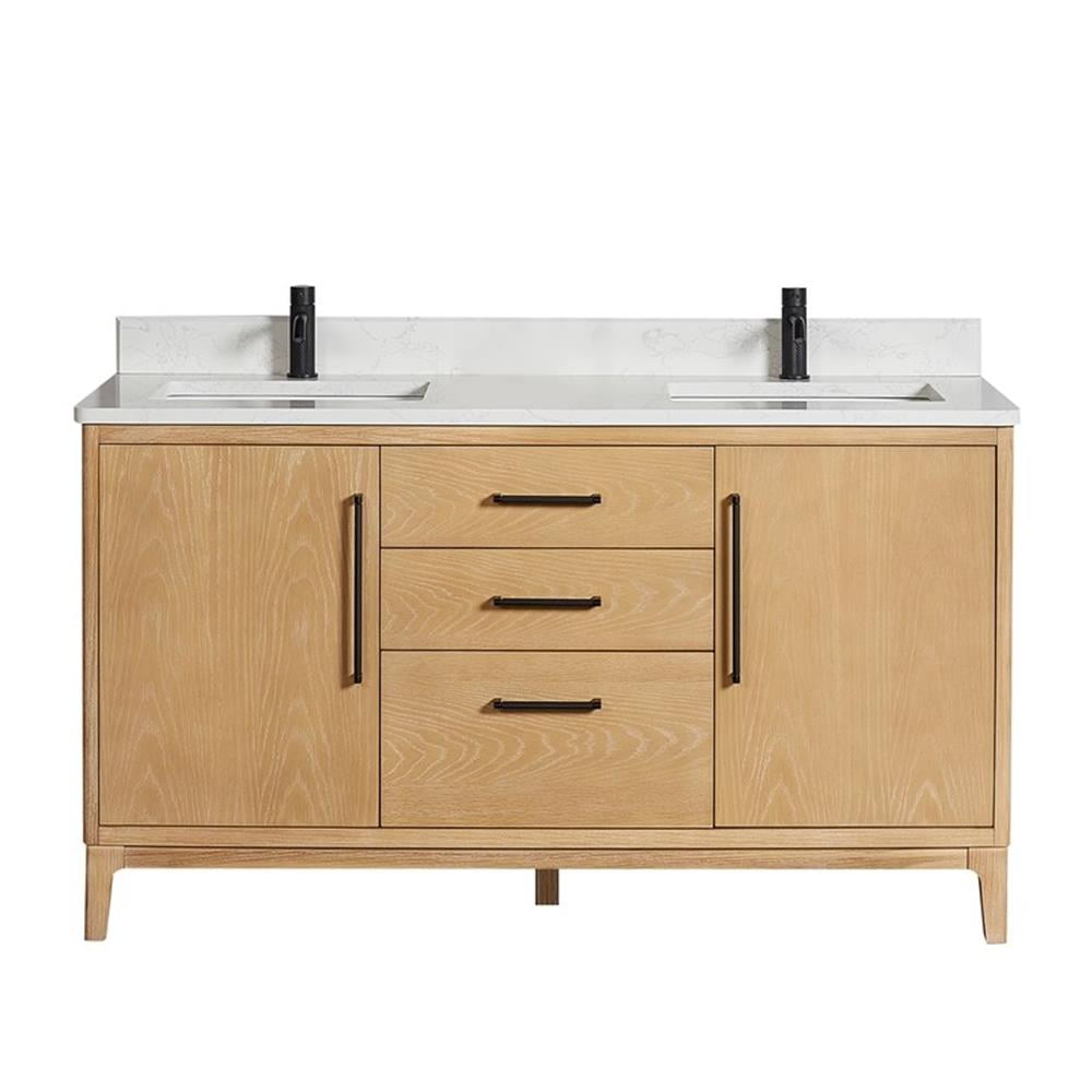 Gara 60M" Double Bath Vanity in Washed Ash Grey with White Grain ...