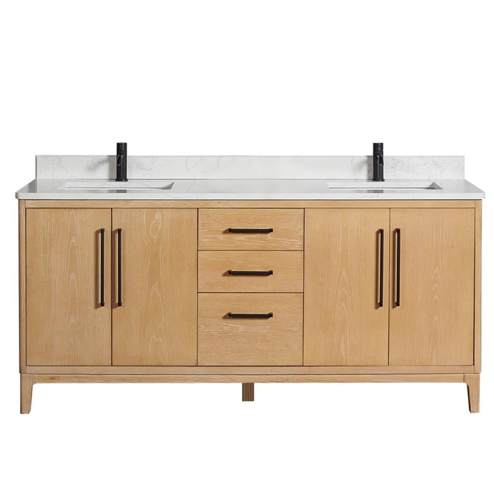 Gara 72" Double Bath Vanity in Washed Ash Grey with White Grain ...