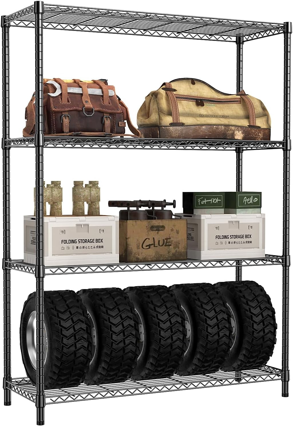 Garage Black Shelving Wide Storage Shelves Adjustable Heavy Duty Metal ...