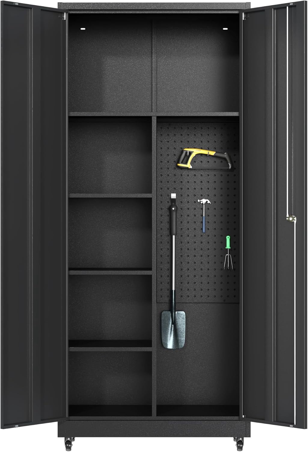 Garage Cabinet with 4 Wheels, 71" H Tool Storage Cabinets, Garage ...