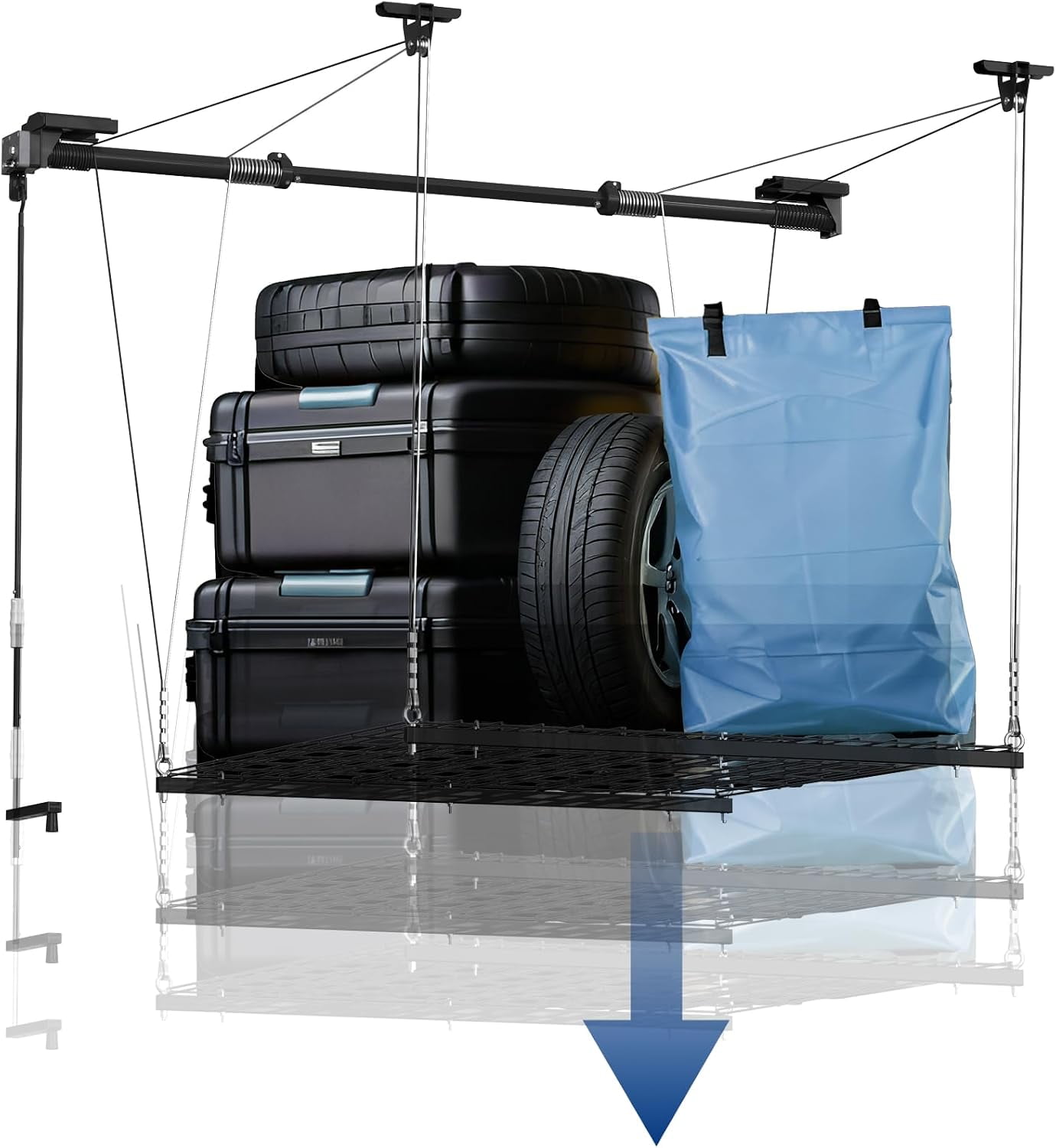 Garage Ceiling Lifting Storage Rack, 4x4 Ft Heavy-Duty Metal Frame ...