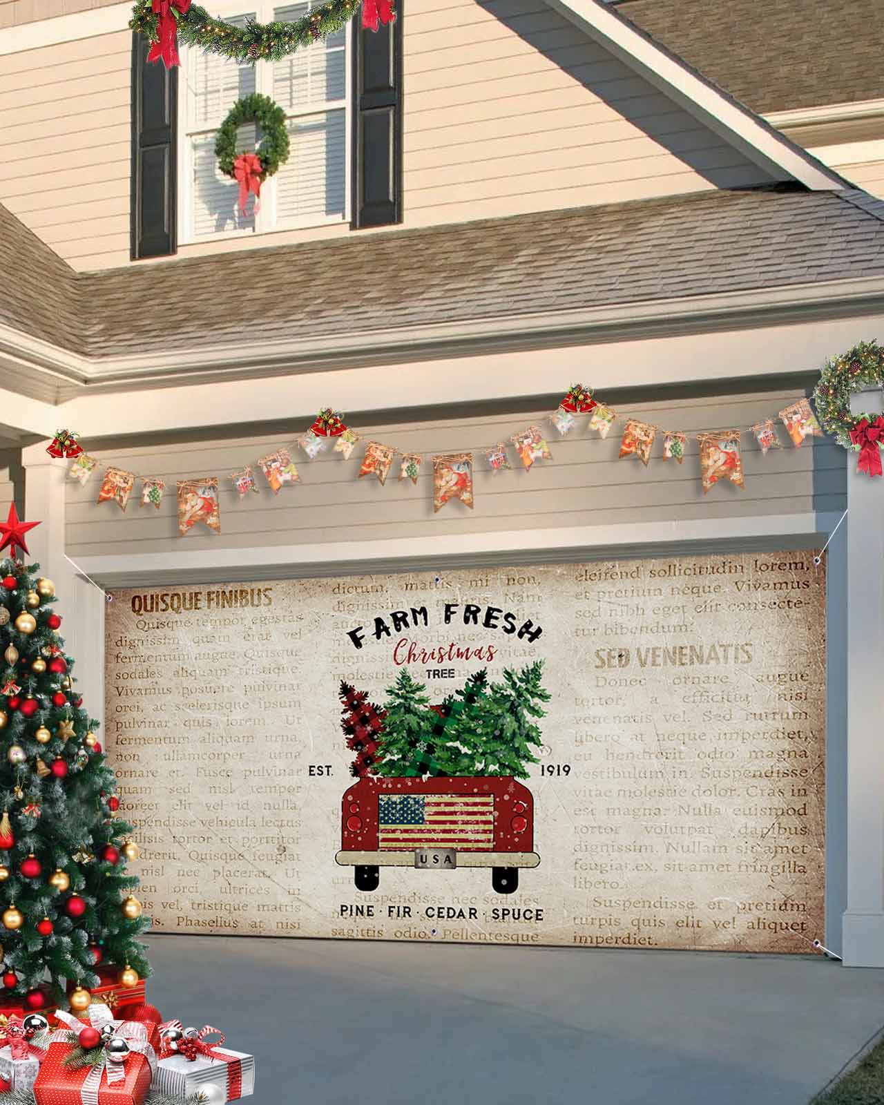 Garage Door Banner Cover 6 x 13 ft, Buffalo Truch,Rustic Farm Chritmas ...