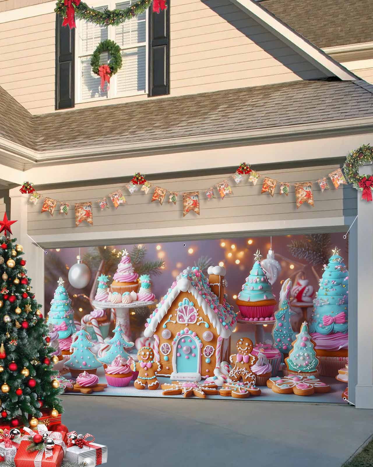 Garage Door Banner Cover 6 x 13 ft, Christmas Gingerbread House ...