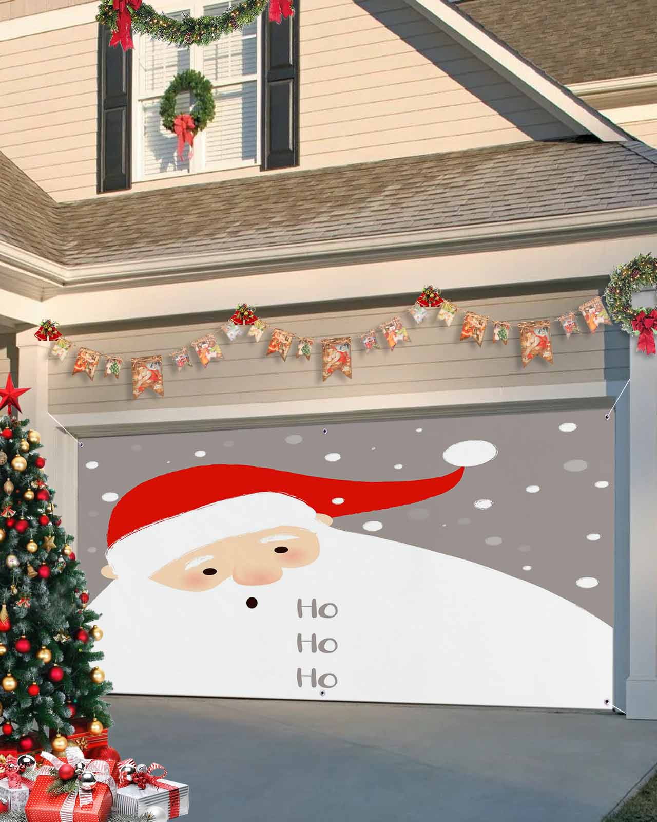 Garage Door Banner Cover 6 x 13 ft, Christmas Santa Claus Cartoon Image ...