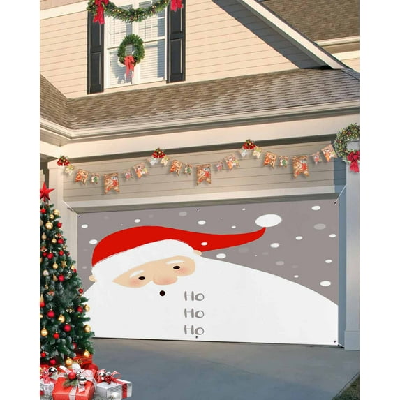 Garage Door Banner Cover 6 x 13 ft, Christmas Santa Claus Cartoon Image ...