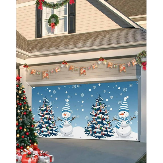 Garage Door Banner Cover 6 x 13 ft, Christmas Snowman Xmas Tree Winter ...