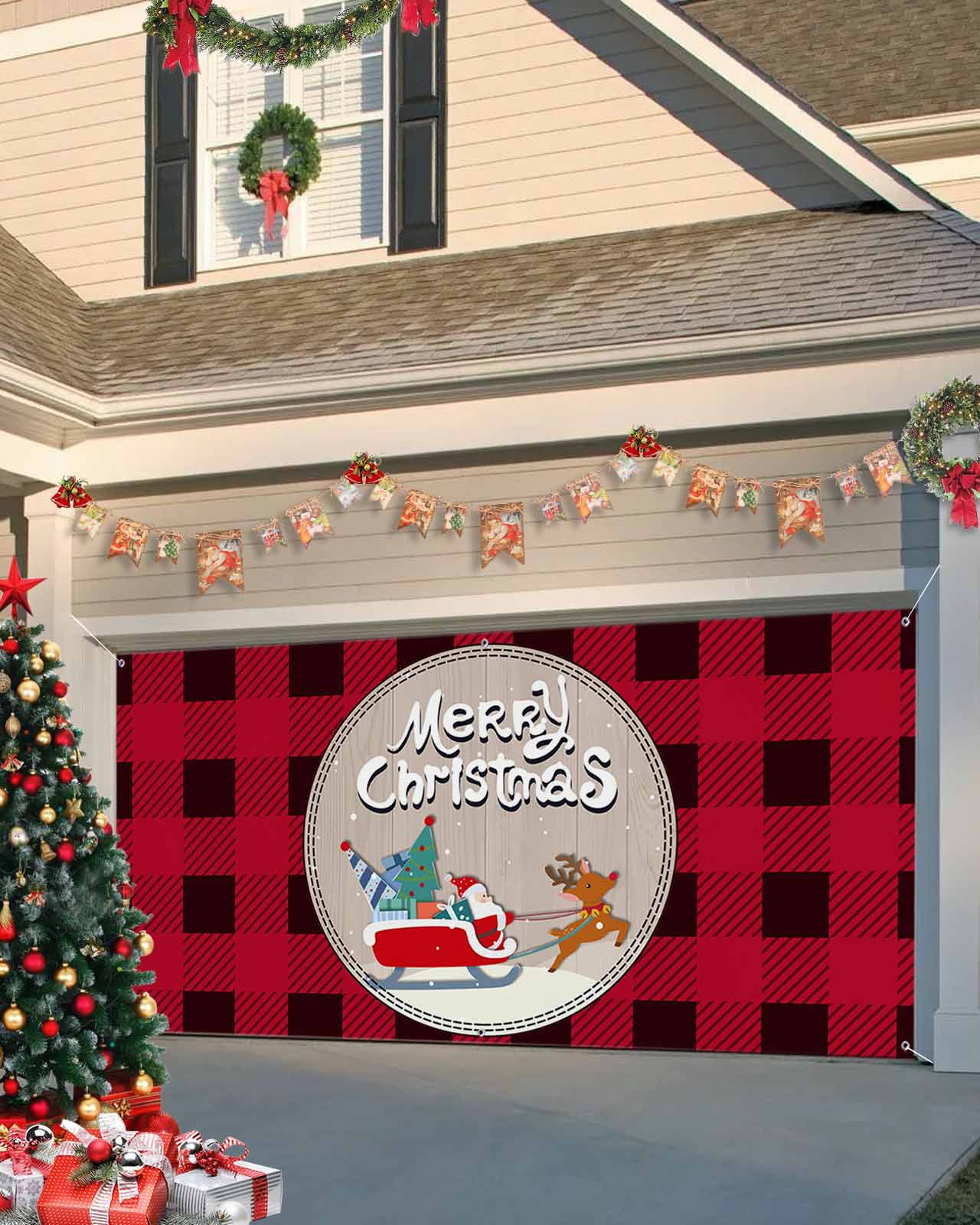 Garage Door Banner Cover 6 x 13 ft, Merry Christmas Santa Claus ...