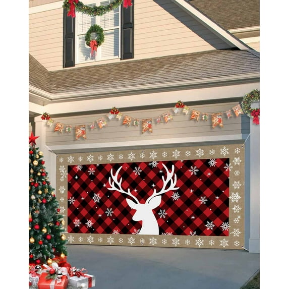 Garage Door Banner Cover 7 x 16 ft, Christmas Moose Winter Snowflake ...