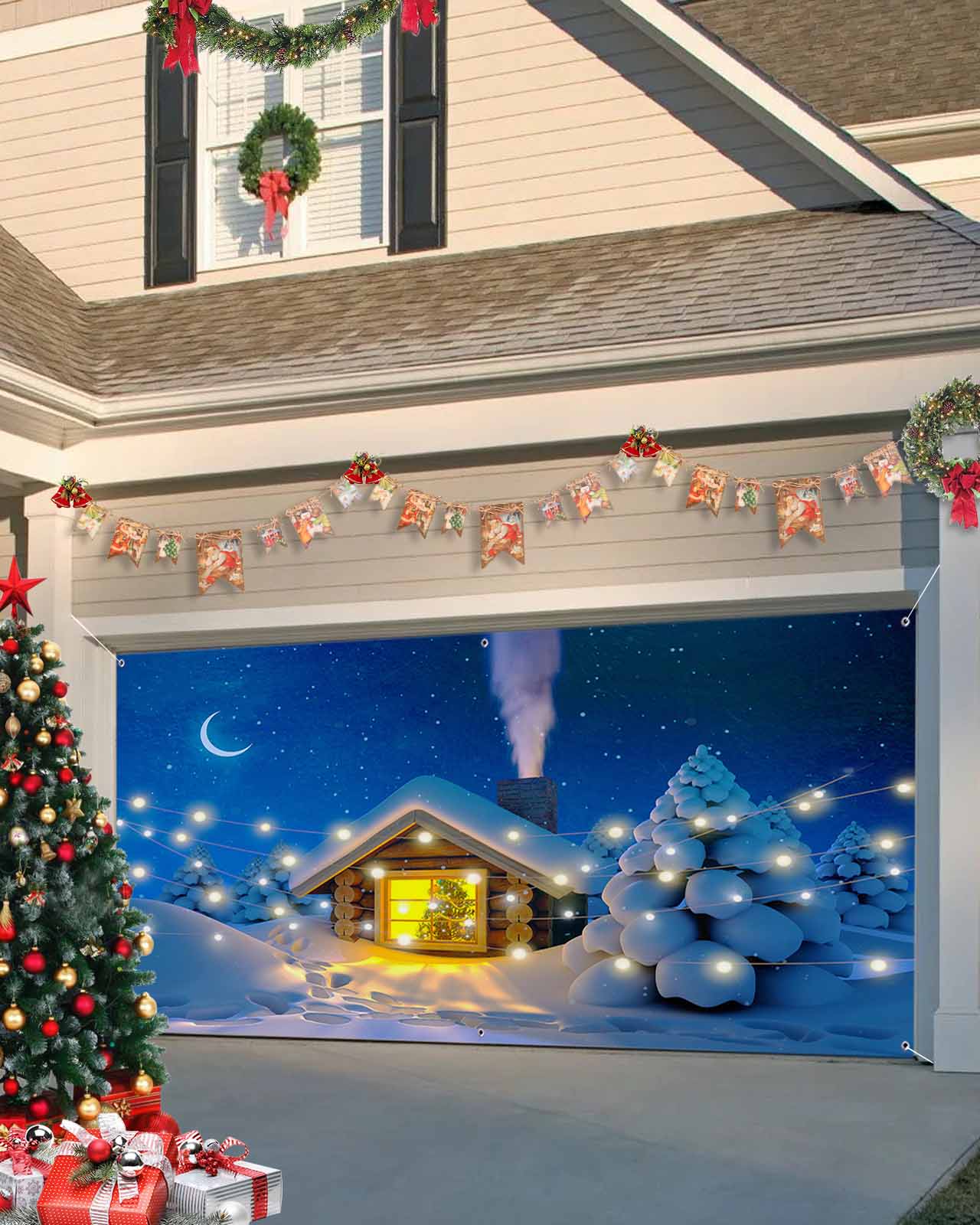 Garage Door Banner Cover 7 x 16 ft, Happy New Year Meteor Dreamlike ...