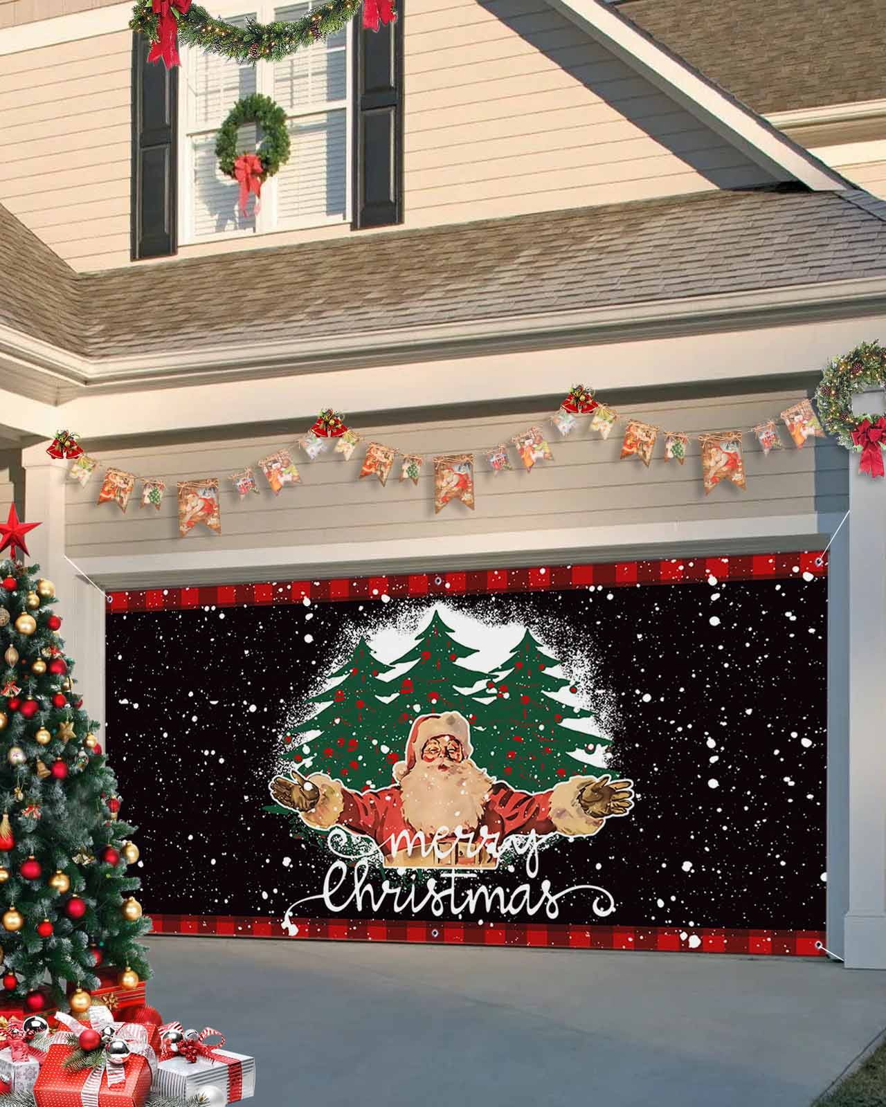 Garage Door Banner Cover 7 x 16 ft, Merry Christmas Santa Xmas Tree ...