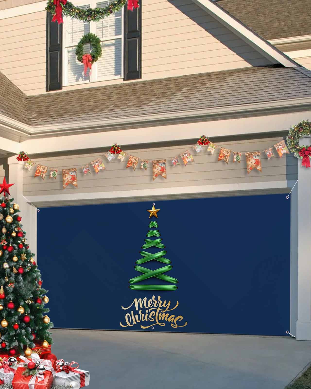 Garage Door Banner Cover 7 x 16 ft, Winter Christmas Tree with Star ...