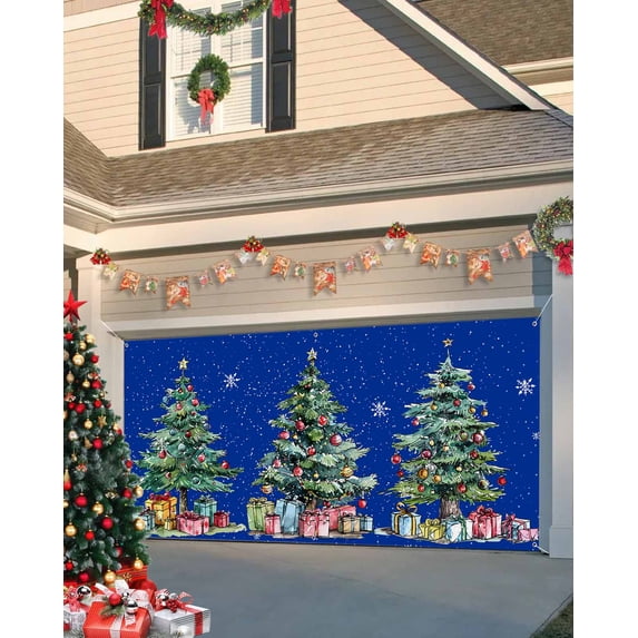 Garage Door Banner Cover 7 x 8 ft, Christmas Xmas Tree Balls Star ...