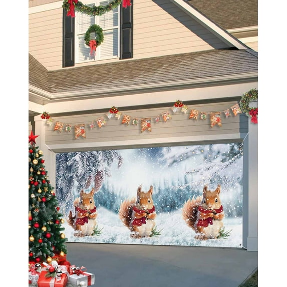 Garage Door Banner Cover 7 x 8 ft, Squirrel and Pine Cone Animal Pine ...