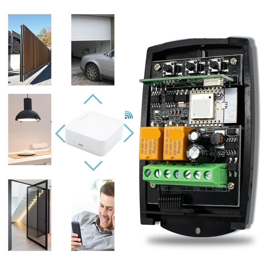 Garage Door Opener Gate Receiver 2ch 433mhz Universal Fixed Rolling Code Multi-Brand Controller ...