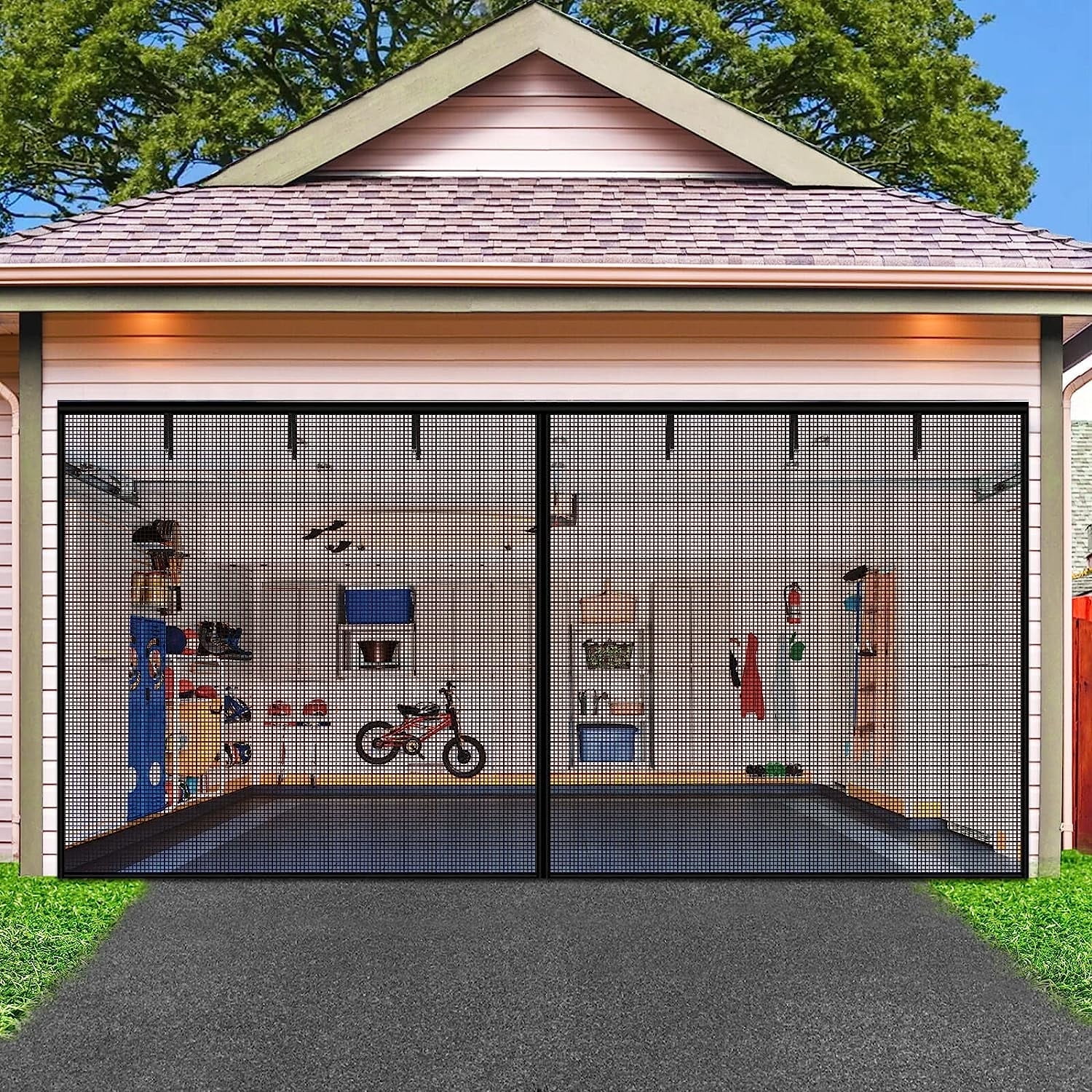 Garage Door Screen, 16x7 Ft Magnetic Closure Heavy Duty Weighted Bottom ...