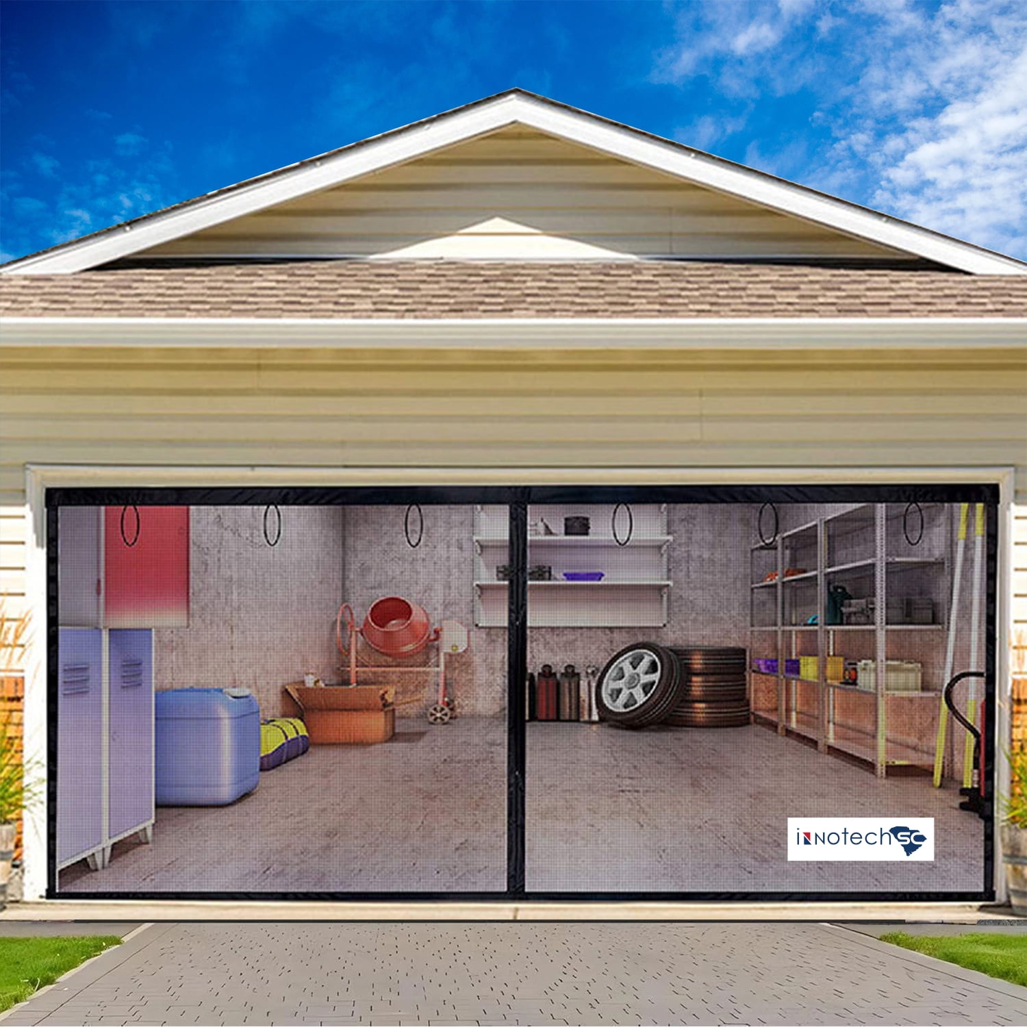 Garage Door Screen, 18x7 Ft Magnetic Closure Heavy Duty Weighted Bottom ...