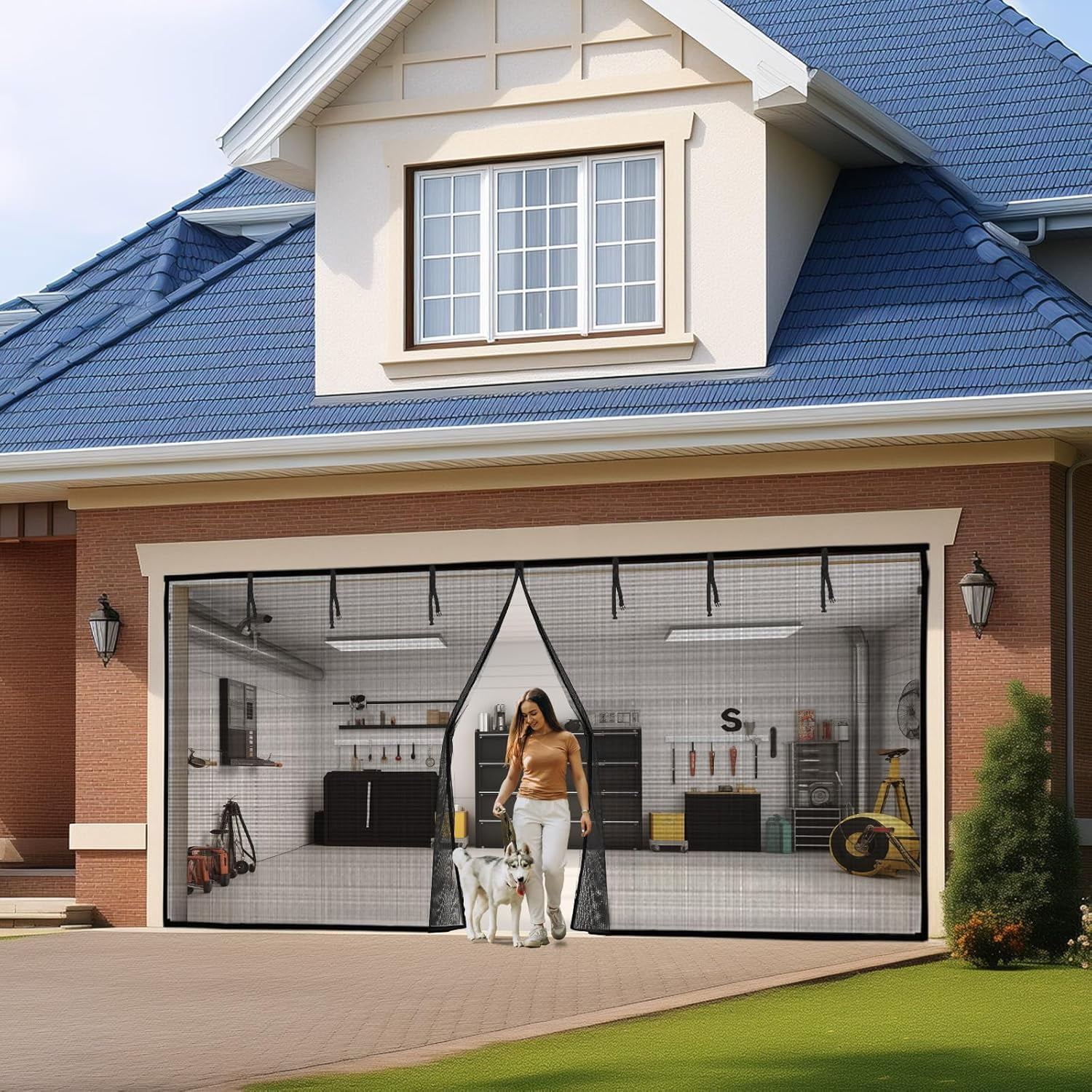 Garage Door Screen 2 Car: 16x8FT Garage Screen Door Magnetic Closure Garage Bug Screen ...