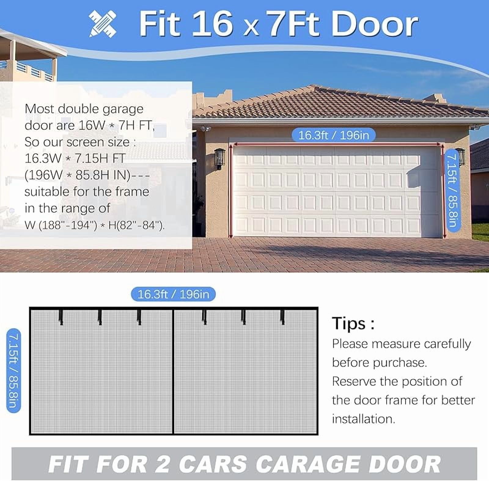 Garage Door Screen for 2 Car Garage 16x7FT, Magnetic Screen Garage with ...