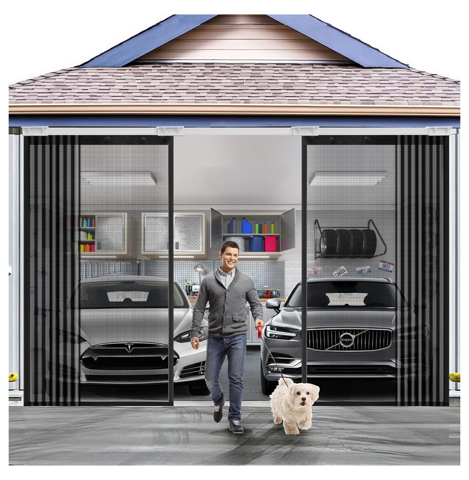 Garage Door Screen for 2 Car Garage 16x7FT,Magnetic Screen Garage with ...
