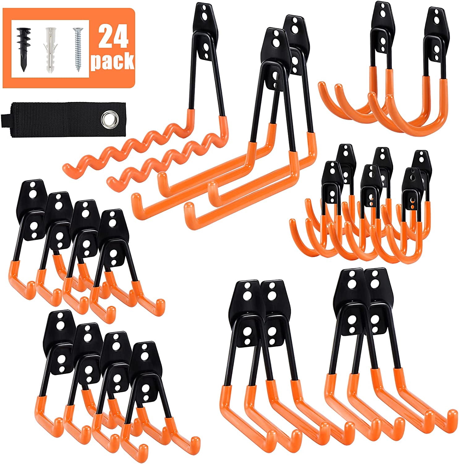 Garage Hooks,24Pack Heavy Duty Garage Hanger Organizer Anti-Slip Double ...