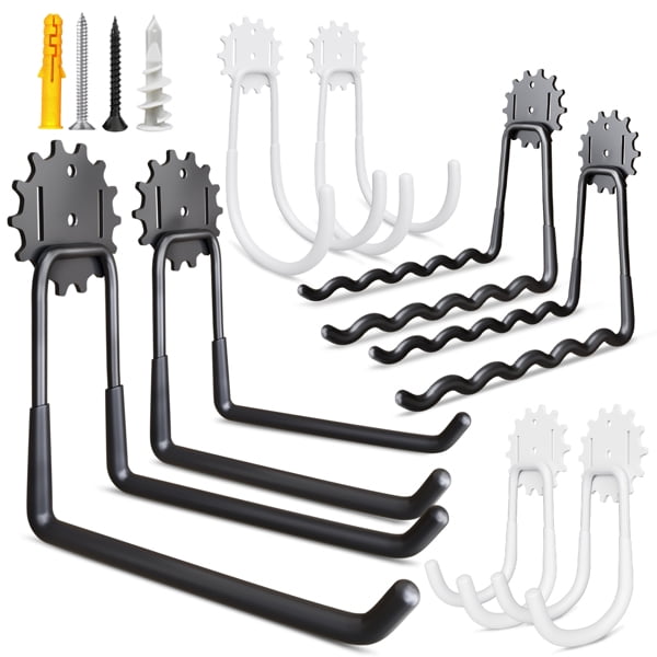 Garage Hooks Black and White 8-Piece Garage Hooks Heavy Duty Utility ...