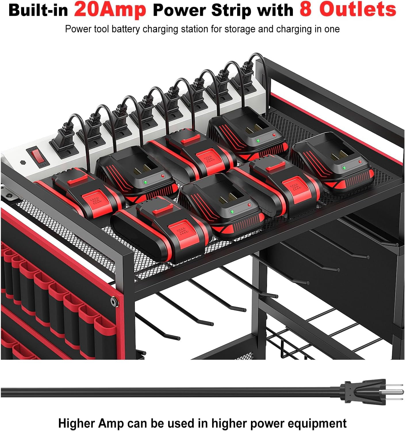 Garage Large Power Tool Organizer Cart with 20A Charing Station, Heavy ...