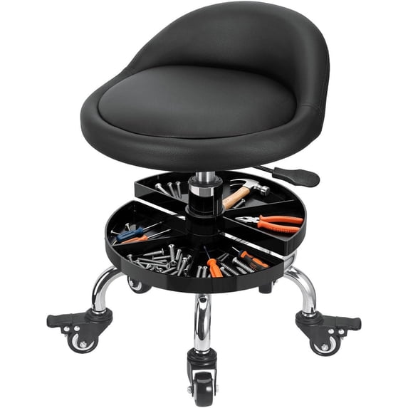 Garage Mechanic Stool with Storage Tray,Low Height Rolling Shop Stools ...
