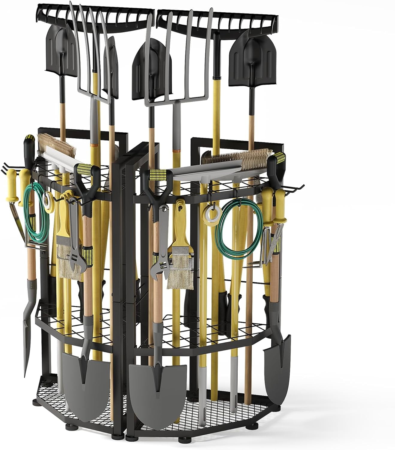 Garage Organizer - Heavy Duty Metal Garden Tool Storage Rack with Hooks ...