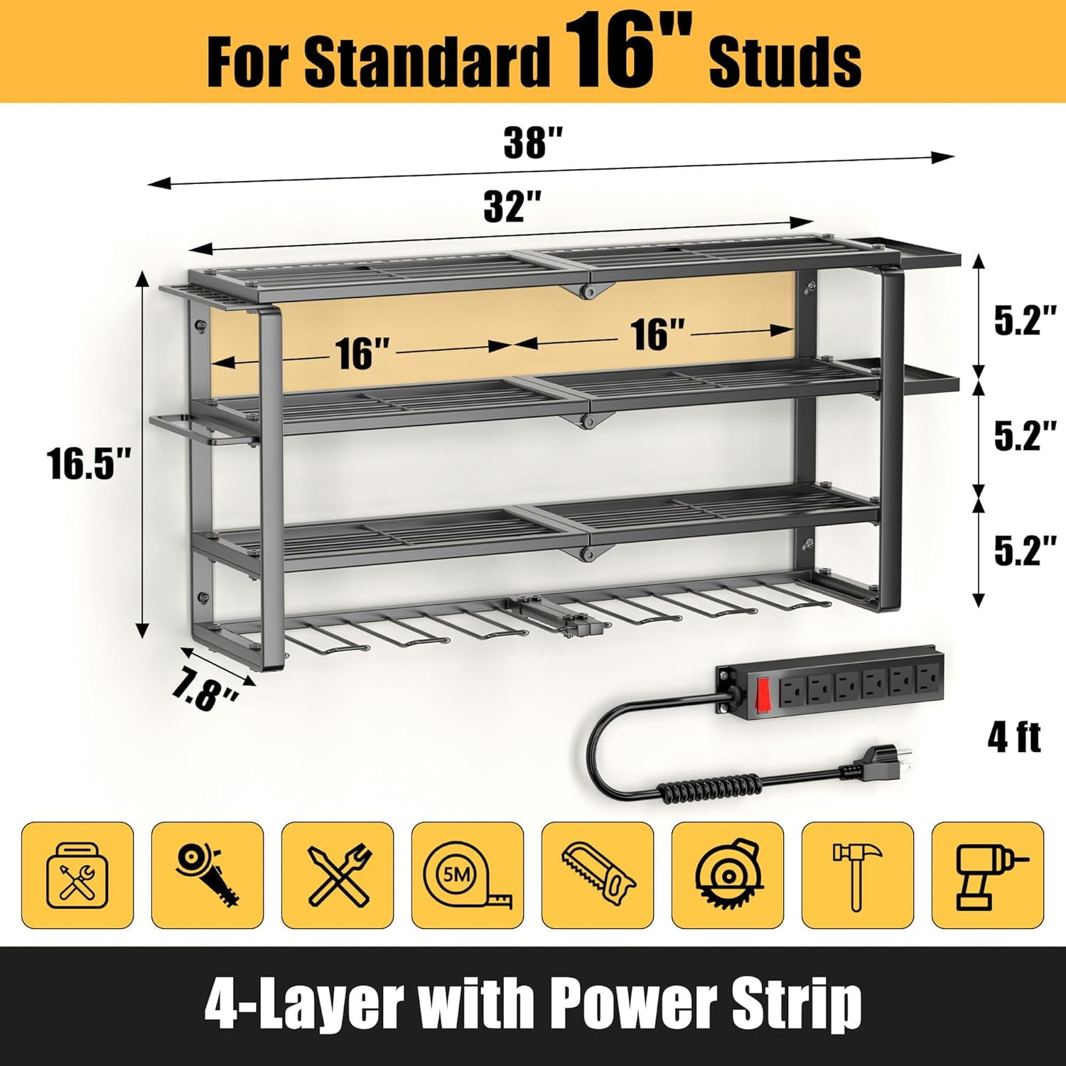 Garage Power Tool Organizer, 4-Layer Heavy-Duty Rack – 420LB Capacity ...