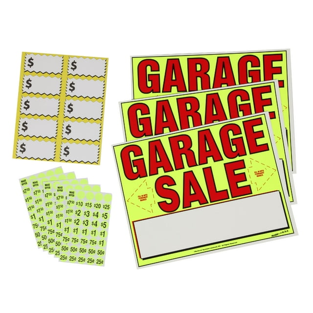 Garage Sale Kit with 3) 11" x 14" Signs, Pre-Priced Sticker and Large ...