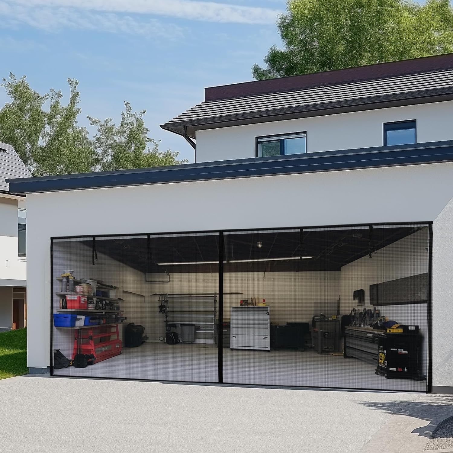 Garage Screen Door 16 x 7 Ft: Heavy Duty Magnetic Closure Mesh Screen ...