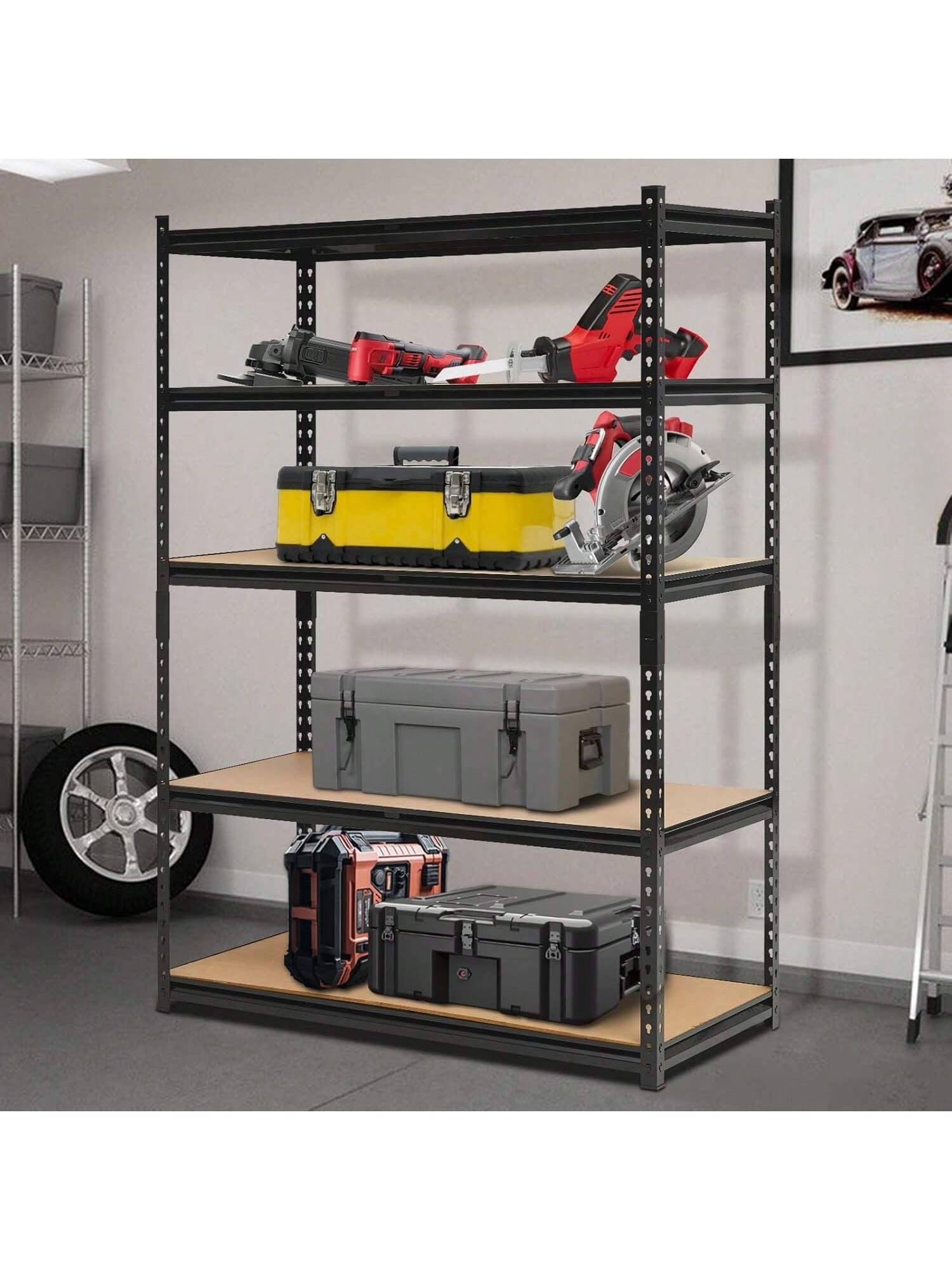 Garage Shelving, 5 Tier Adjustable Storage Racks, Multi-Use Garage ...